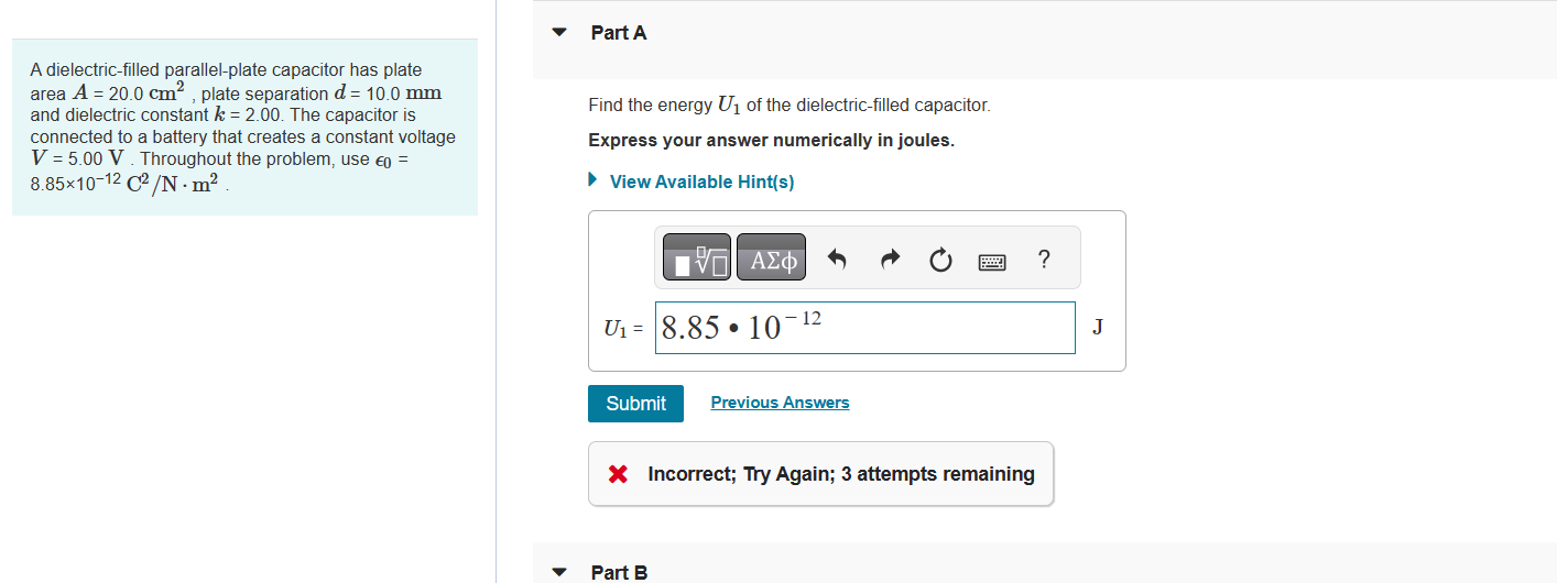 Solved A dielectric-filled parallel-plate capacitor has | Chegg.com