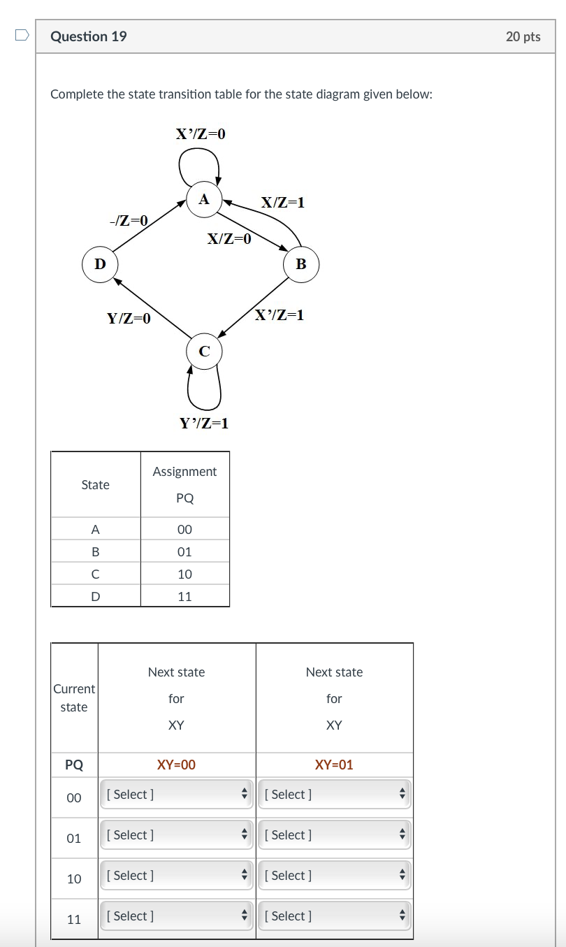 Solved D Question 19 20 pts Complete the state transition | Chegg.com