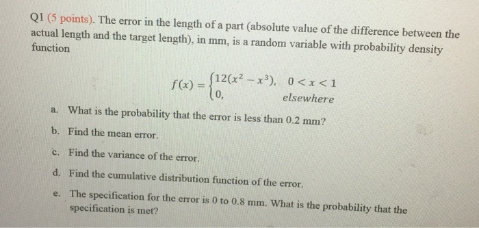 Solved The error in the length of a part (absolute value of | Chegg.com