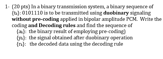 Solved 1- (20 pts) In a binary transmission system, a binary | Chegg.com