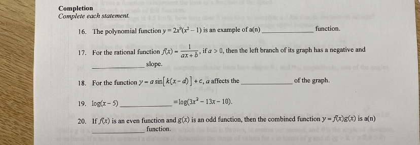 Solved Completion Complete each statement. 16. The | Chegg.com