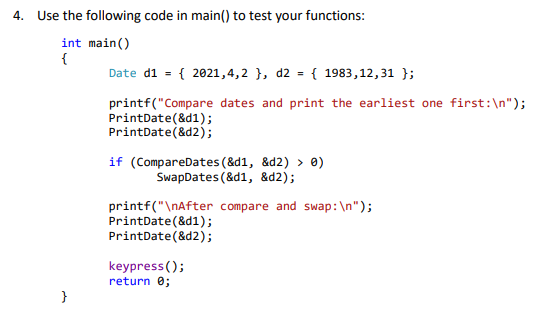 Solved The Date structure mentioned in the first part of | Chegg.com