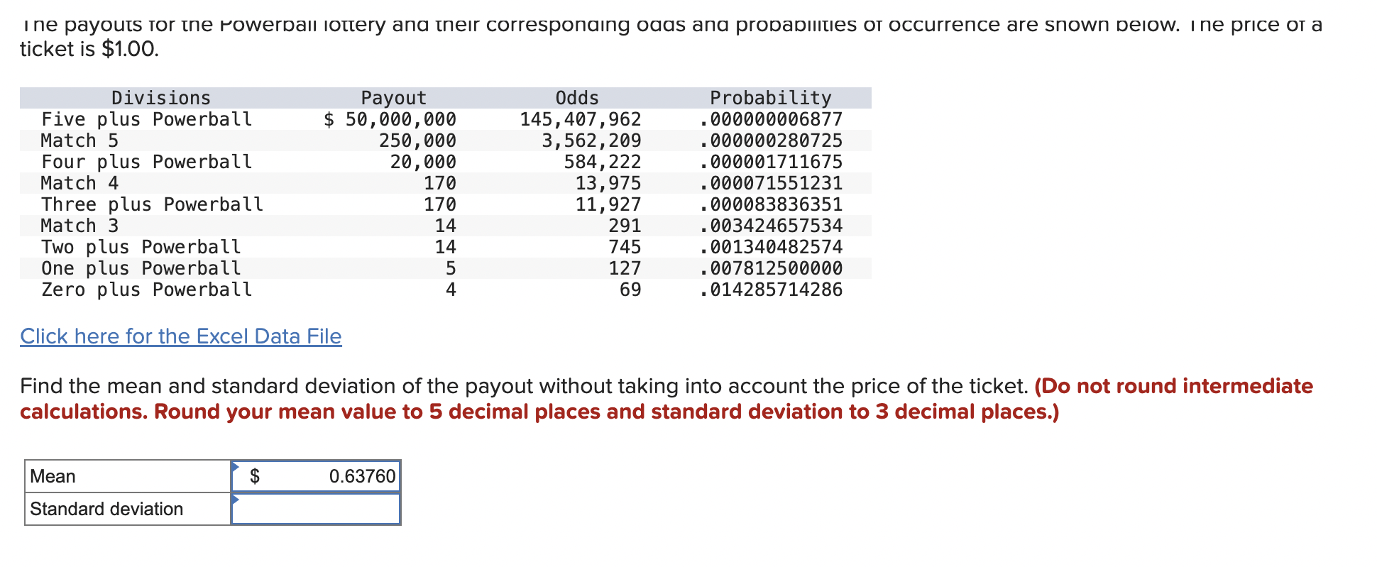 Solved ticket is $1.00. Click here for the Excel Data File | Chegg.com