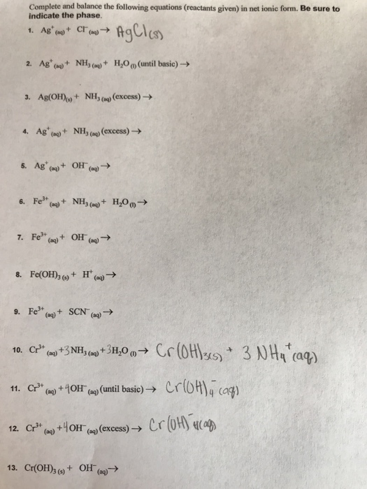 Solved Complete and balance the following equations | Chegg.com
