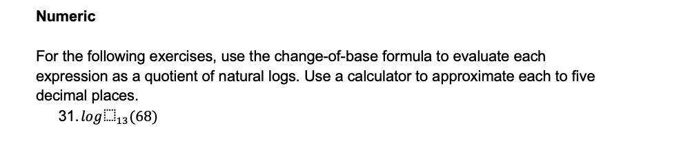 Solved Numeric For the following exercises, use the | Chegg.com