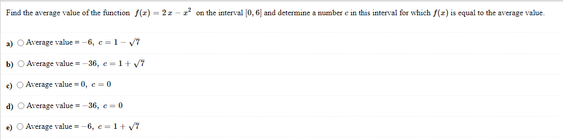 Solved Find the average value of the function f(x)=2x−x2 on | Chegg.com