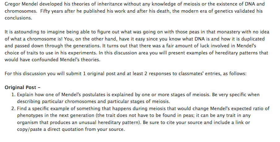 Solved Gregor Mendel developed his theories of inheritance | Chegg.com