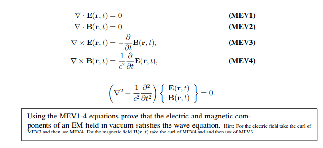 Solved V E(r, t) 0 VB (r, t) 0 (MEV1) . (MEV2) -B(г, t), дt | Chegg.com