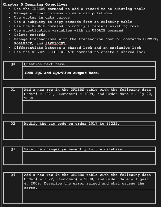 Solved Chapter 5 Learning Objectives Use The Insert