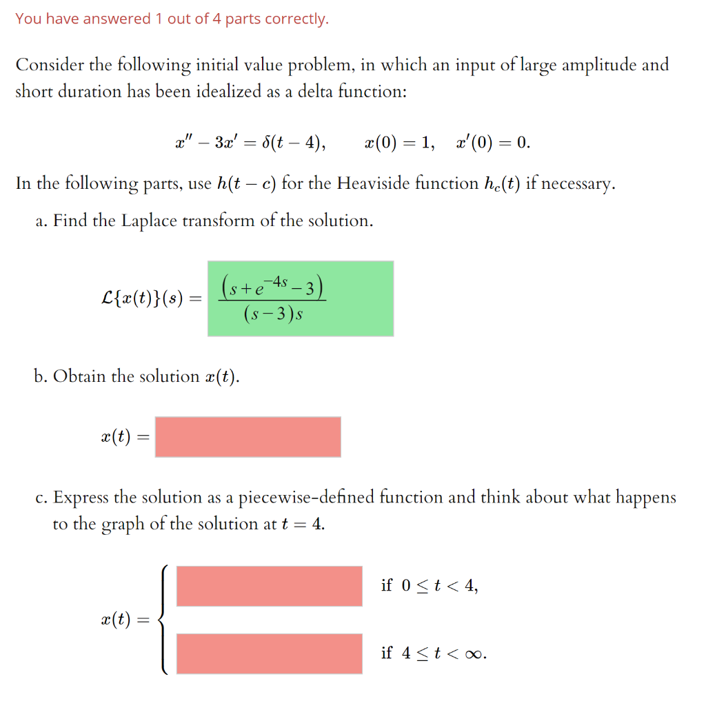 Solved You have answered 1 out of 4 parts correctly. | Chegg.com