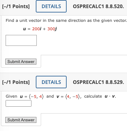 Solved Find a unit vector in the same direction as the given | Chegg.com