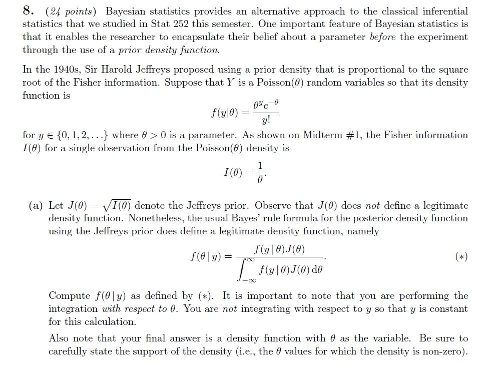 Solved 8. (24 points) Bayesian statistics provides an | Chegg.com