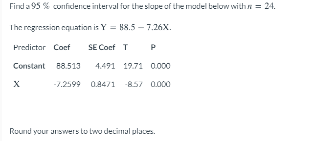 Solved Find a 95% confidence interval for the slope of the | Chegg.com