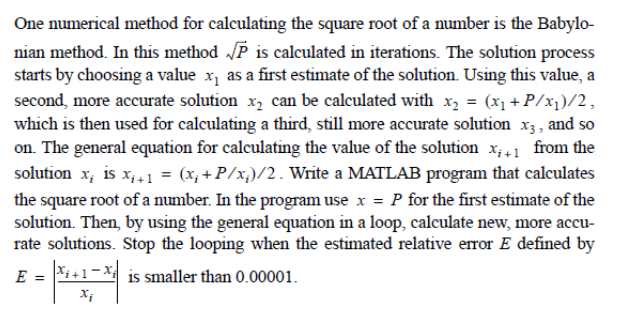 Solved One numerical method for calculating the square root | Chegg.com