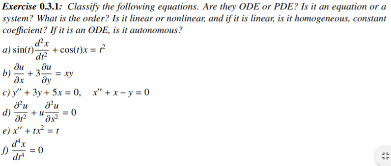 Solved Exercise 0.3.1: Classify the following equations. Are | Chegg.com