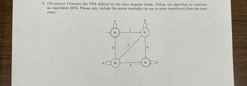 Solved 5. (10 points) Consider the NFA defined by the state | Chegg.com