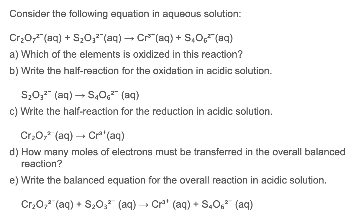 Solved Consider the following equation in aqueous solution: | Chegg.com