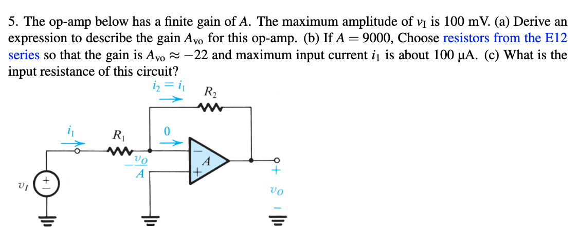 Solved The op-amp below has a finite gain of A. ﻿The maximum | Chegg.com