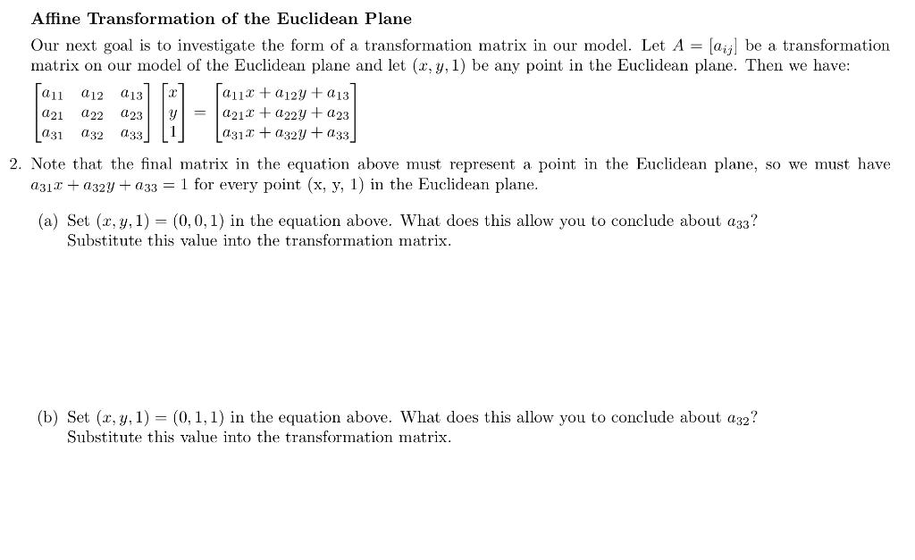 Solved 013 Affine Transformation of the Euclidean Plane Our | Chegg.com
