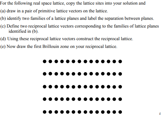 Solved For the following real space lattice, copy the | Chegg.com