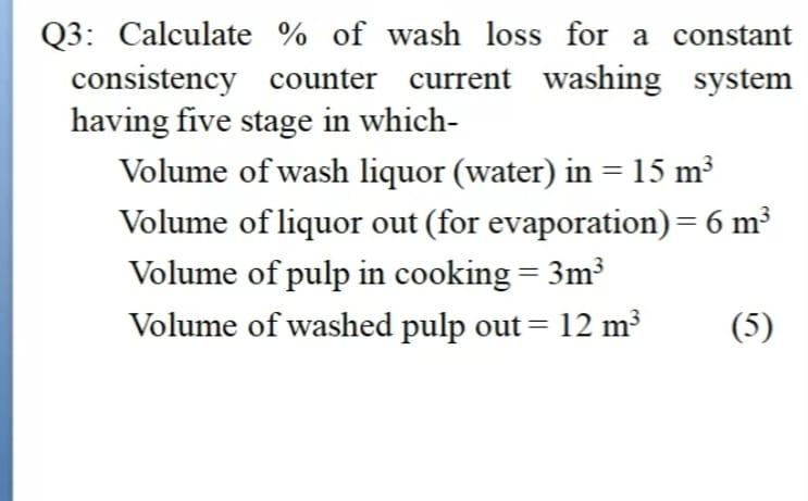 Solved Q3: Calculate % of wash loss for a constant | Chegg.com