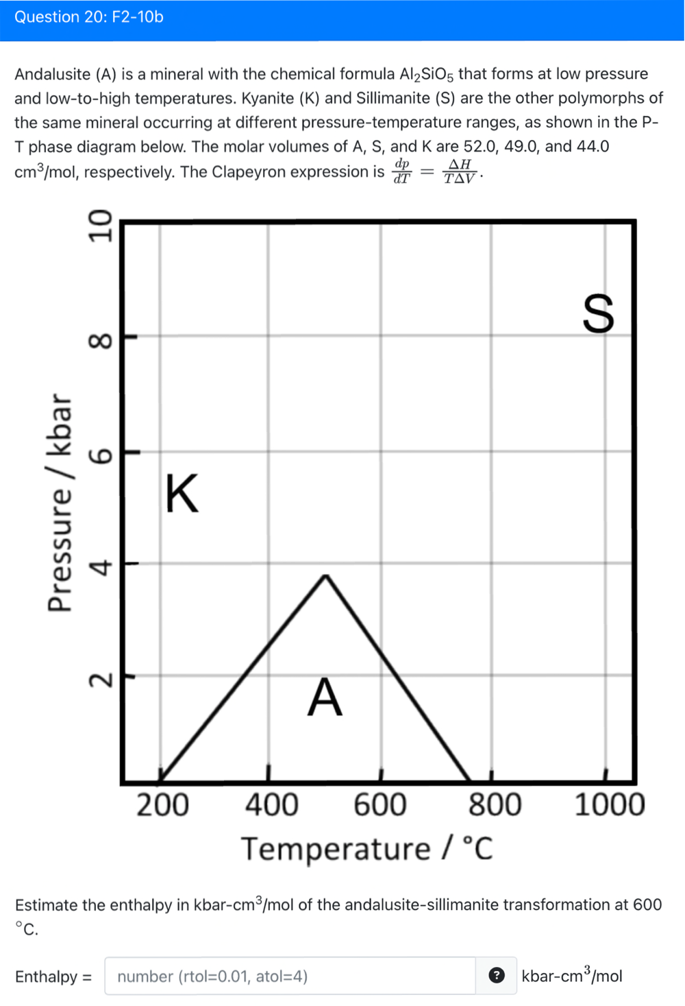 Solved Andalusite (A) is a mineral with the chemical formula | Chegg.com
