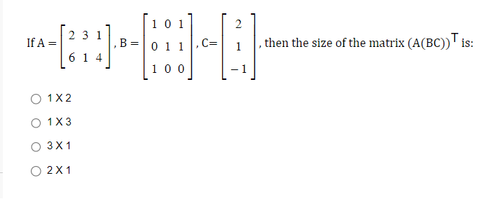 Solved Pick the right answer If 𝐴 is a 5×3 matrix and 𝐵 | Chegg.com