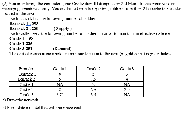 Solved (2) You are playing the computer game Civilization | Chegg.com