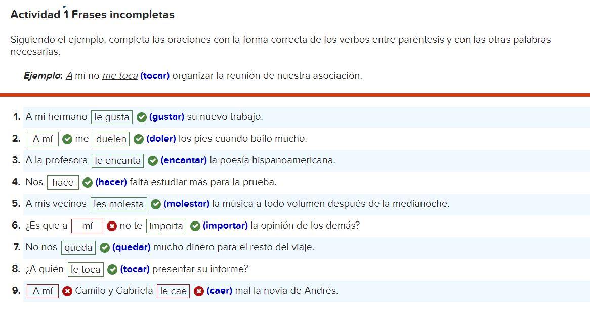 Actividad 1 Frases incompletas Siguiendo el ejemplo, | Chegg.com