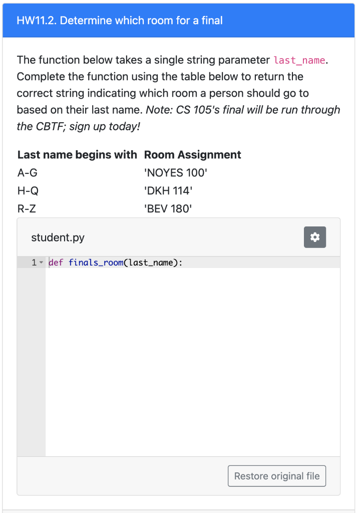 Solved HW11.2. Determine which room for a final The function | Chegg.com