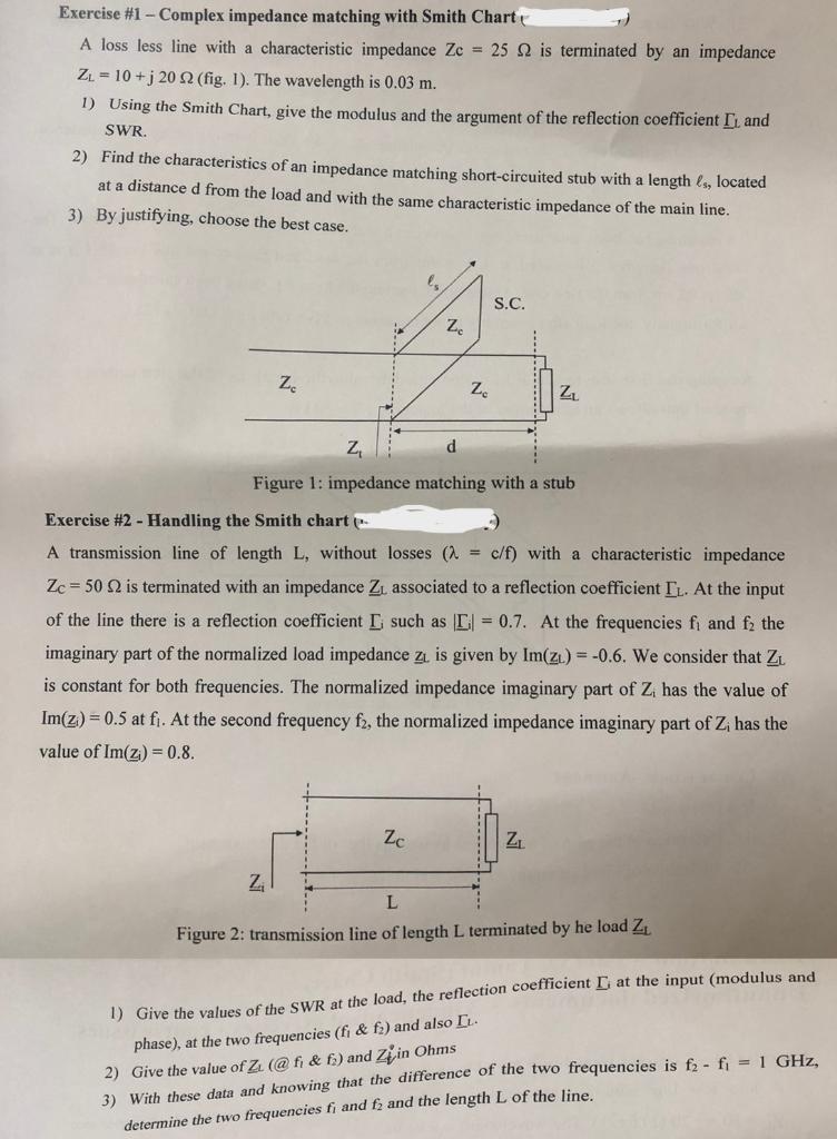 Solved Exercise \#1 - Complex impedance matching with Smith | Chegg.com