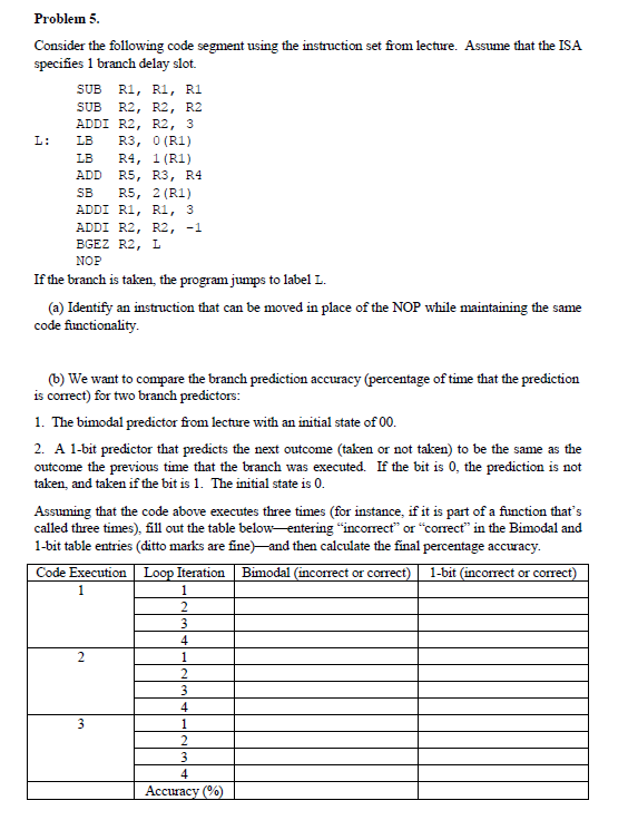 Problem 5 Consider the following code segment using | Chegg.com