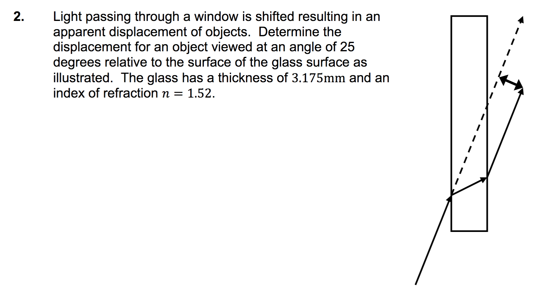 Solved 2. Light passing through a window is shifted | Chegg.com
