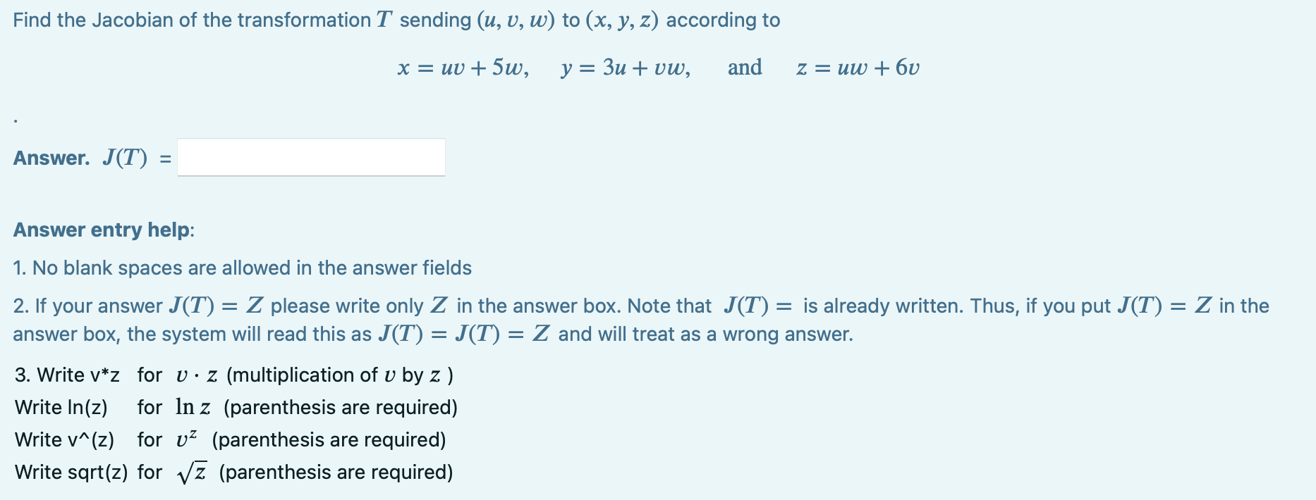 Solved Find the Jacobian of the transformation T sending | Chegg.com