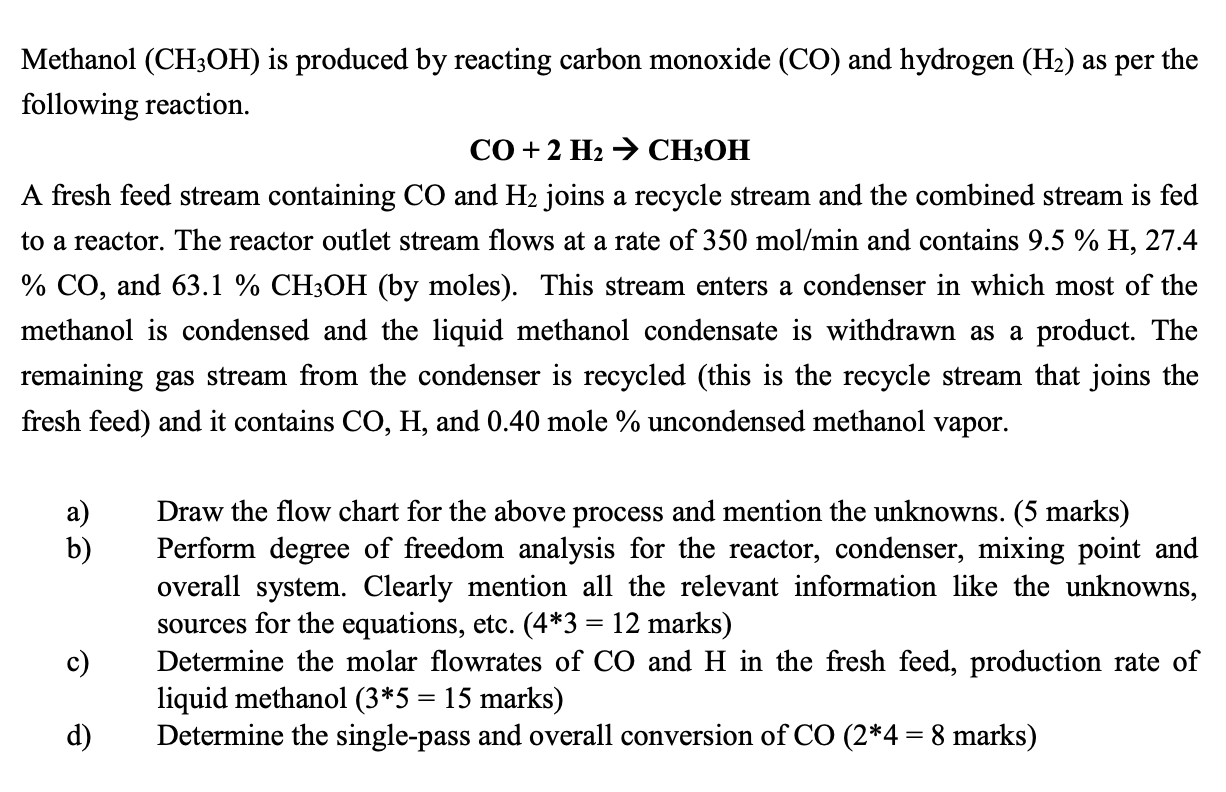 Solved Methanol (CH3OH) is produced by reacting carbon | Chegg.com