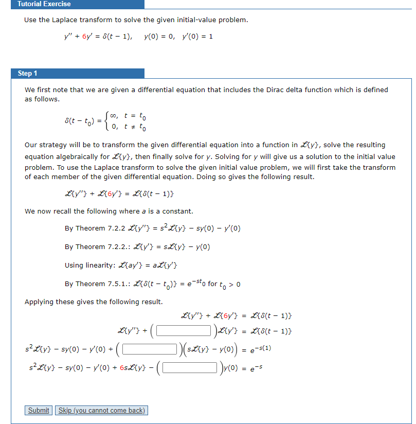 Solved Tutorial Exercise Use the Laplace transform to solve | Chegg.com