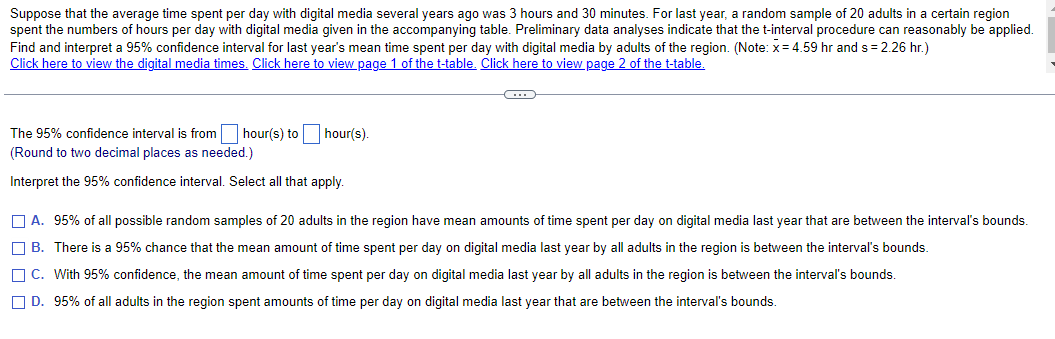 Solved Suppose that the average time spent per day with | Chegg.com