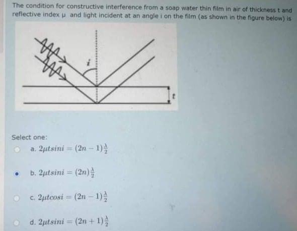 Solved The condition for constructive interference from a | Chegg.com