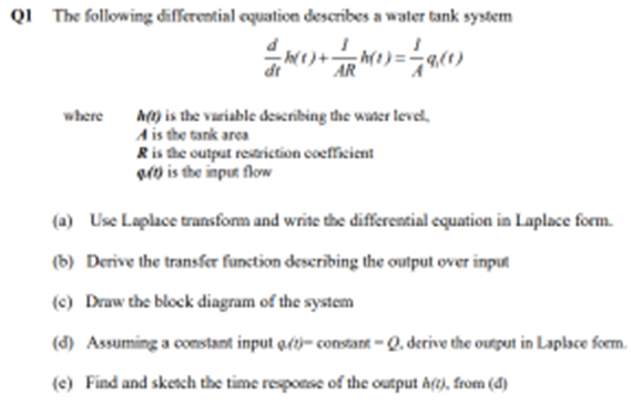 Solved Q1 The following differential equation describes a | Chegg.com