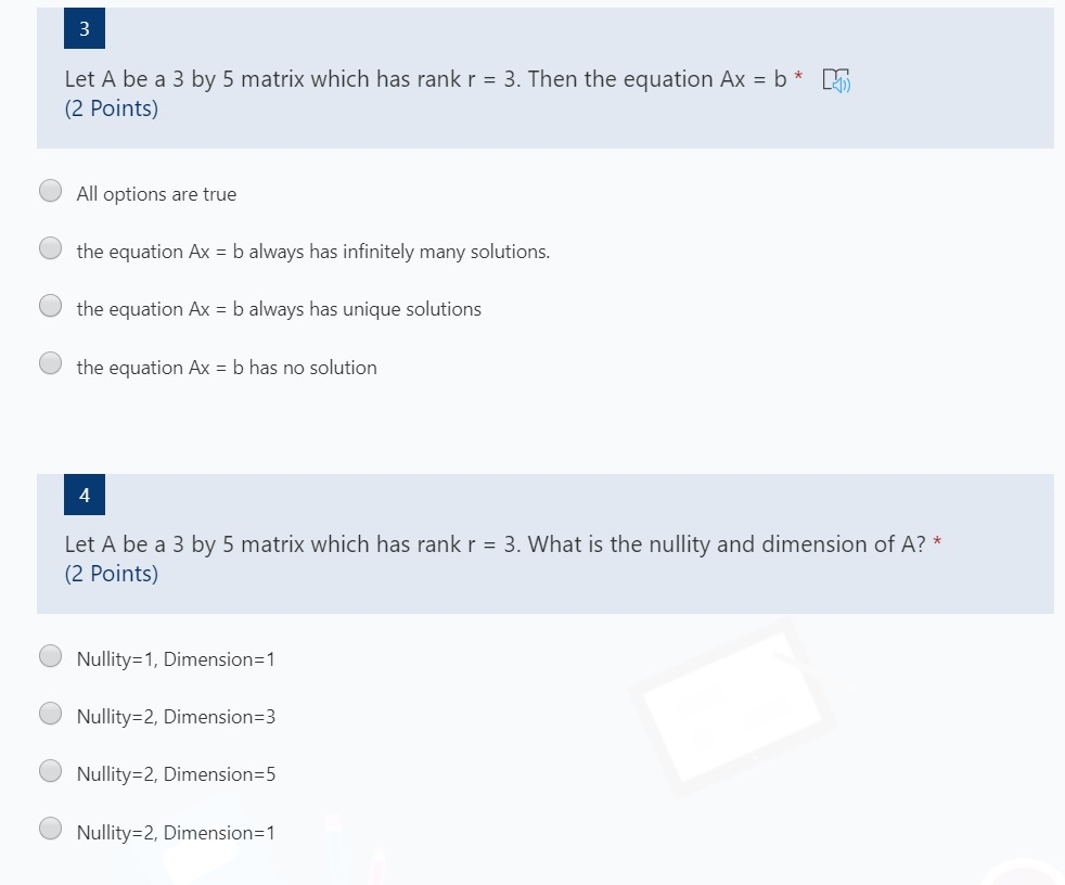 Solved 3 Let A be a 3 by 5 matrix which has rank r = 3. Then | Chegg.com