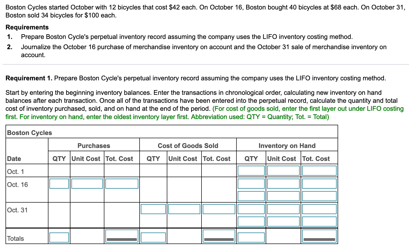 Solved Boston Cycles started October with 12 bicycles that | Chegg.com