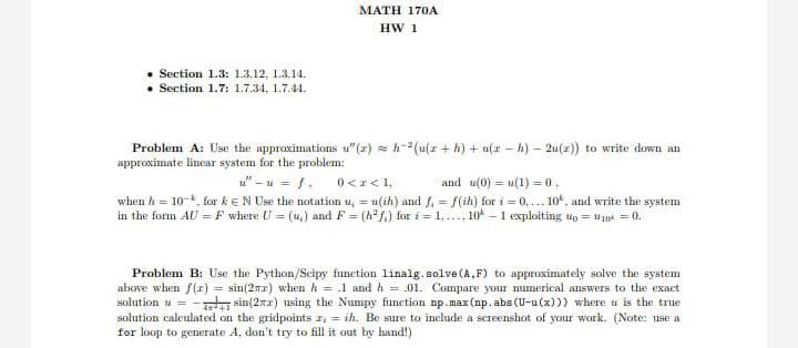 MATH 170A HW 1 • Section 1.3: 1.3.12. 13.11. • | Chegg.com