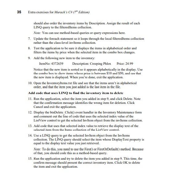 34 Extra exercises for Murach's C# (7" Edition) Extra | Chegg.com