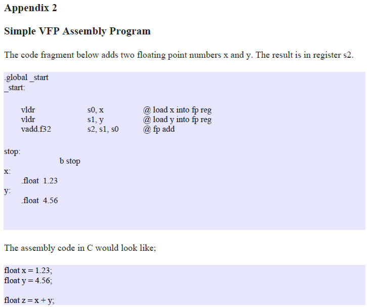2. VFP Registers and Instructions (30 pts). Write an | Chegg.com