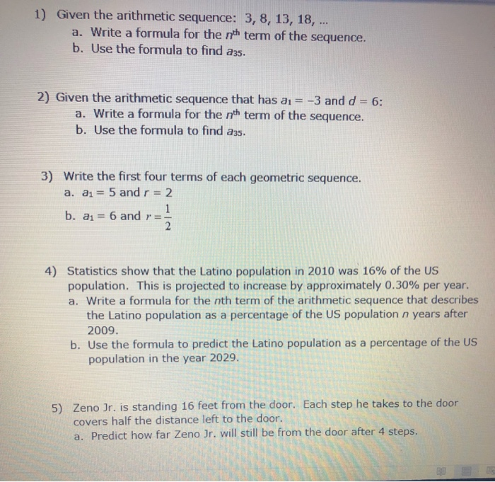 Solved 1 Given The Arithmetic Sequence 3 8 13 18 A