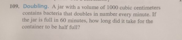 Solved 109. Doubling. A jar with a volume of 1000 cubic | Chegg.com