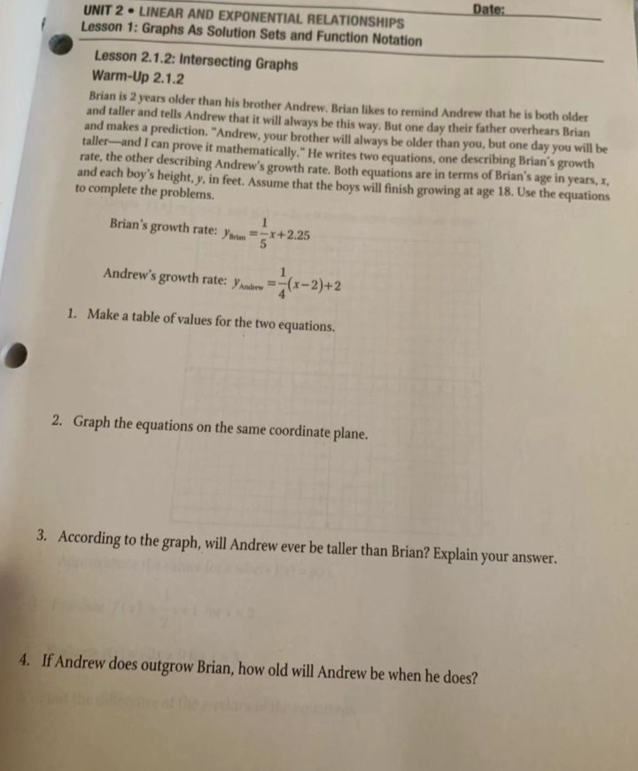 Solved UALEH UNIT 2 LINEAR AND EXPONENTIAL RELATIONSHIPS | Chegg.com