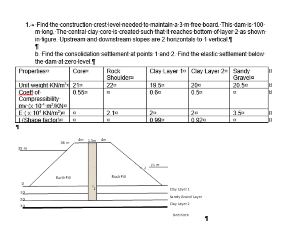 Find the construction crest level-needed to maintain | Chegg.com