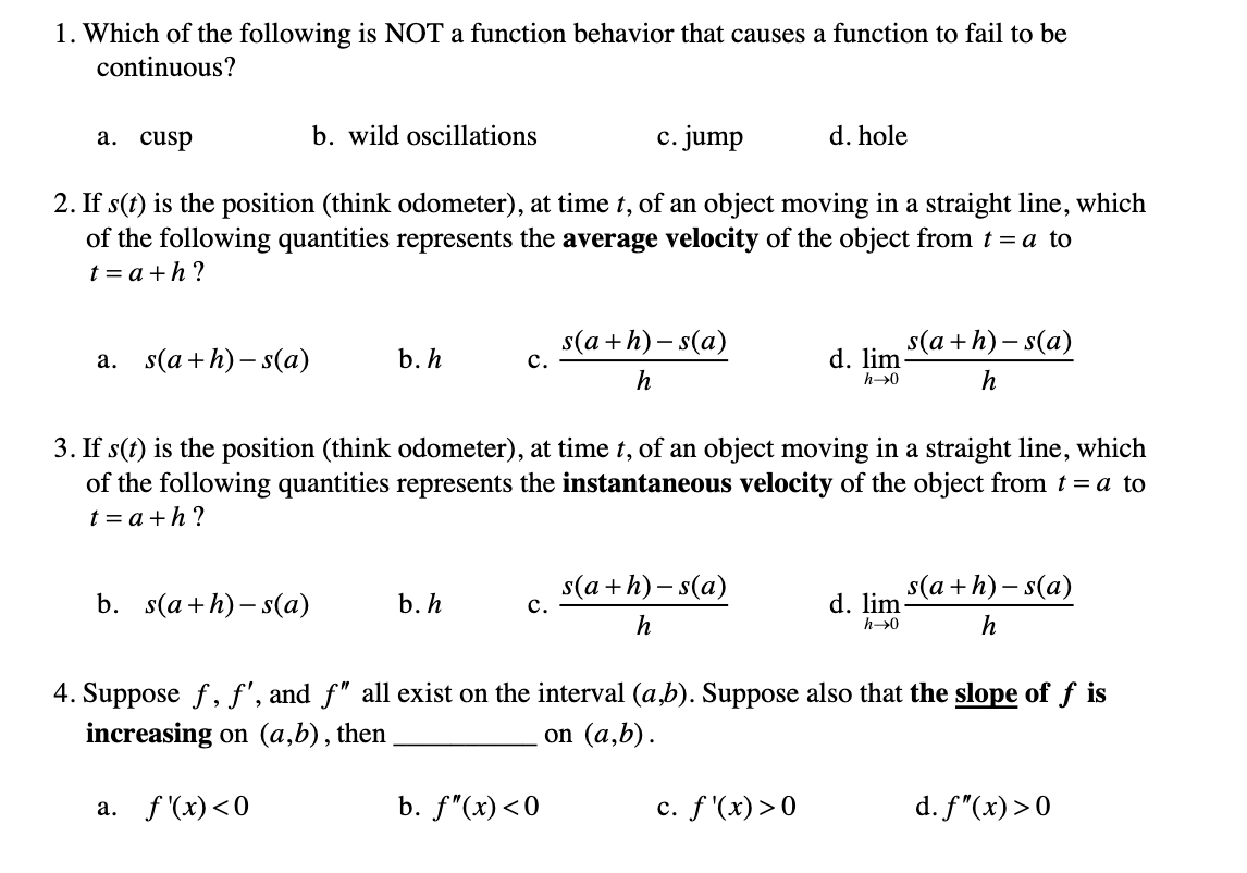 Solved 1. Which of the following is NOT a function behavior | Chegg.com