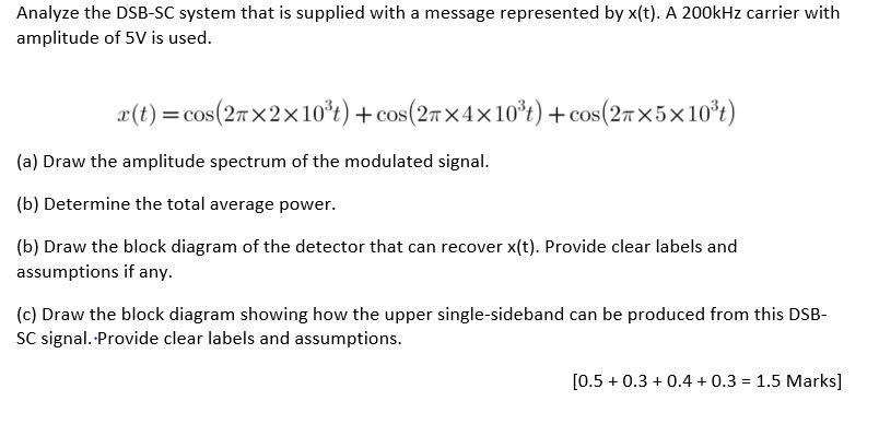 Solved Analyze the DSB-SC system that is supplied with a | Chegg.com